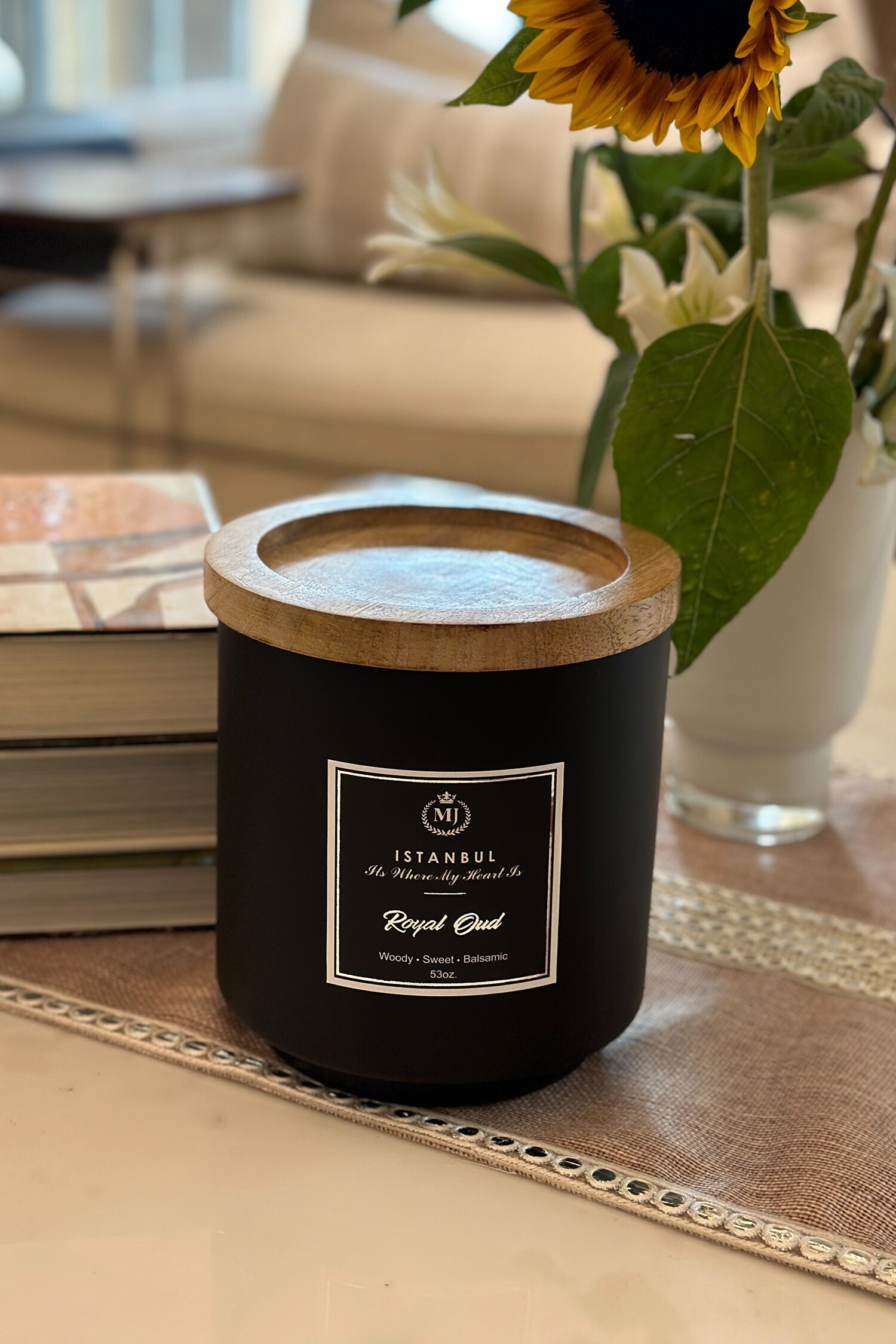 Buy Black Glass Jar Istanbul Big Royal Oud Scented Candle by MJ Label Online at Aza Fashions.