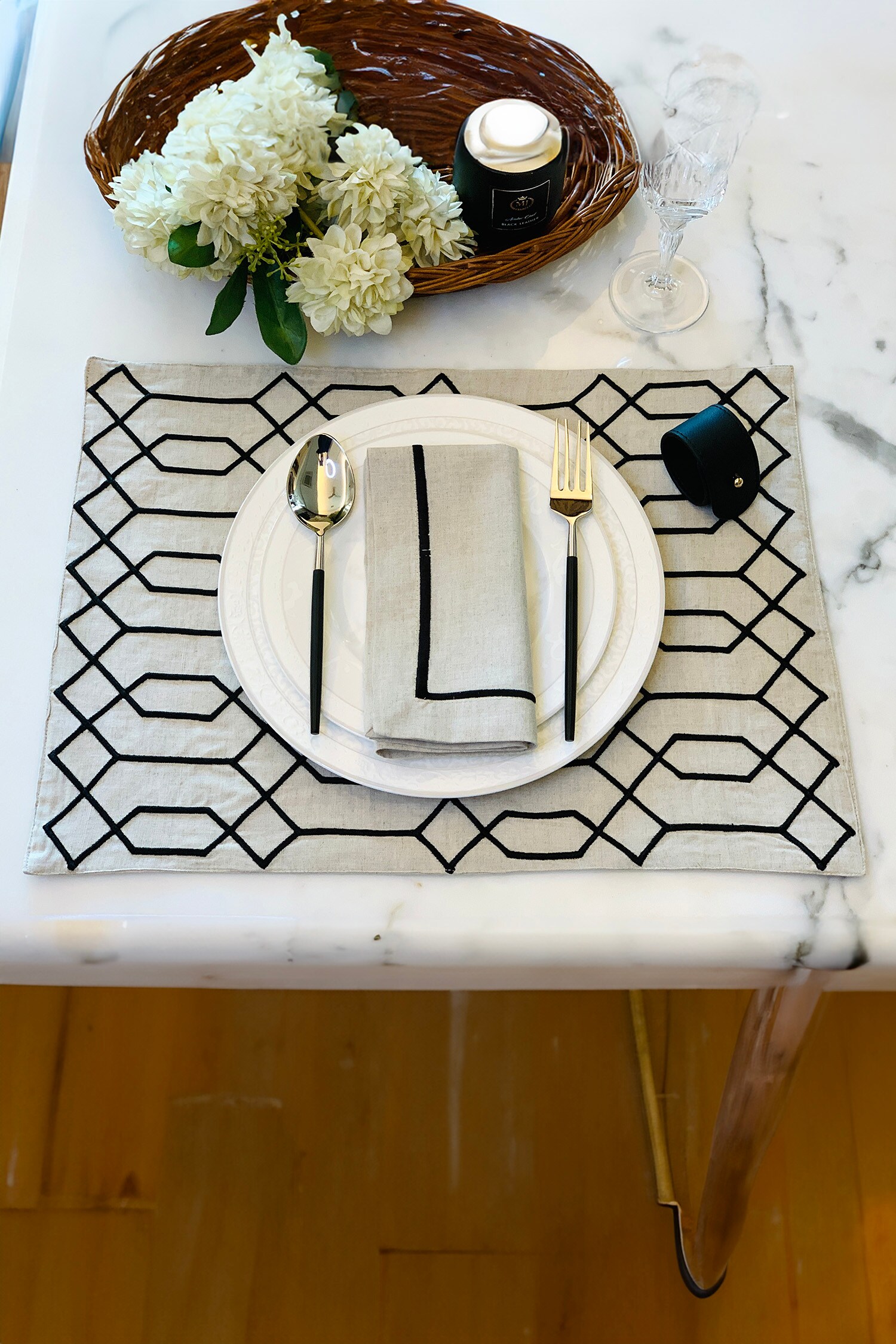 Buy Beige Cotton Linen Embroidered Geometric 6 Pcs Table Mats by MJ ...