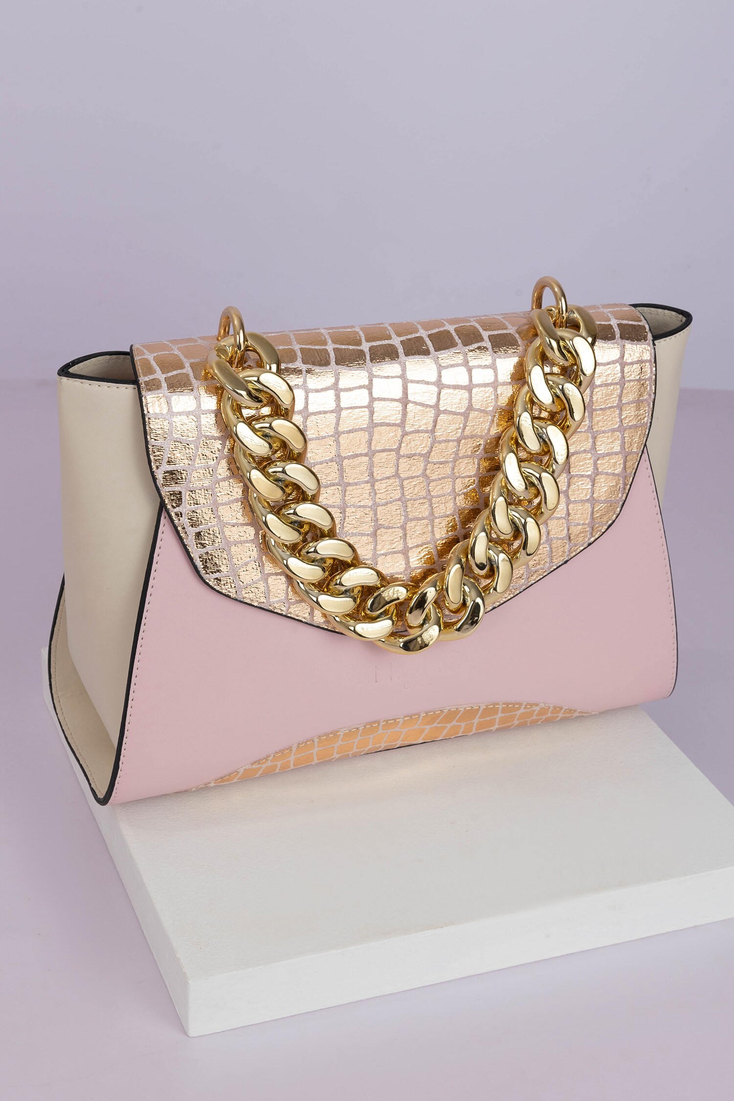 Buy Pink Snake Skin Pattern Satchel Hand Bag by THE NICHE LABEL Online ...