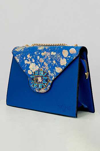 Buy Blue Embellished Metallic Pattern Clutch Bag by THE NICHE LABEL ...