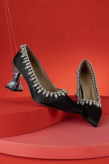 Buy Black Stone Embellished Athena Heels by THE NICHE LABEL Online at ...