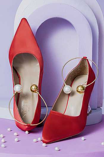 Buy Red Pearl Embellished Cleopatra Transparent Block Heels by THE ...