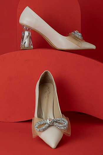 Buy Beige Bow And Stone Embellished Derby Date Pumps by THE NICHE LABEL ...