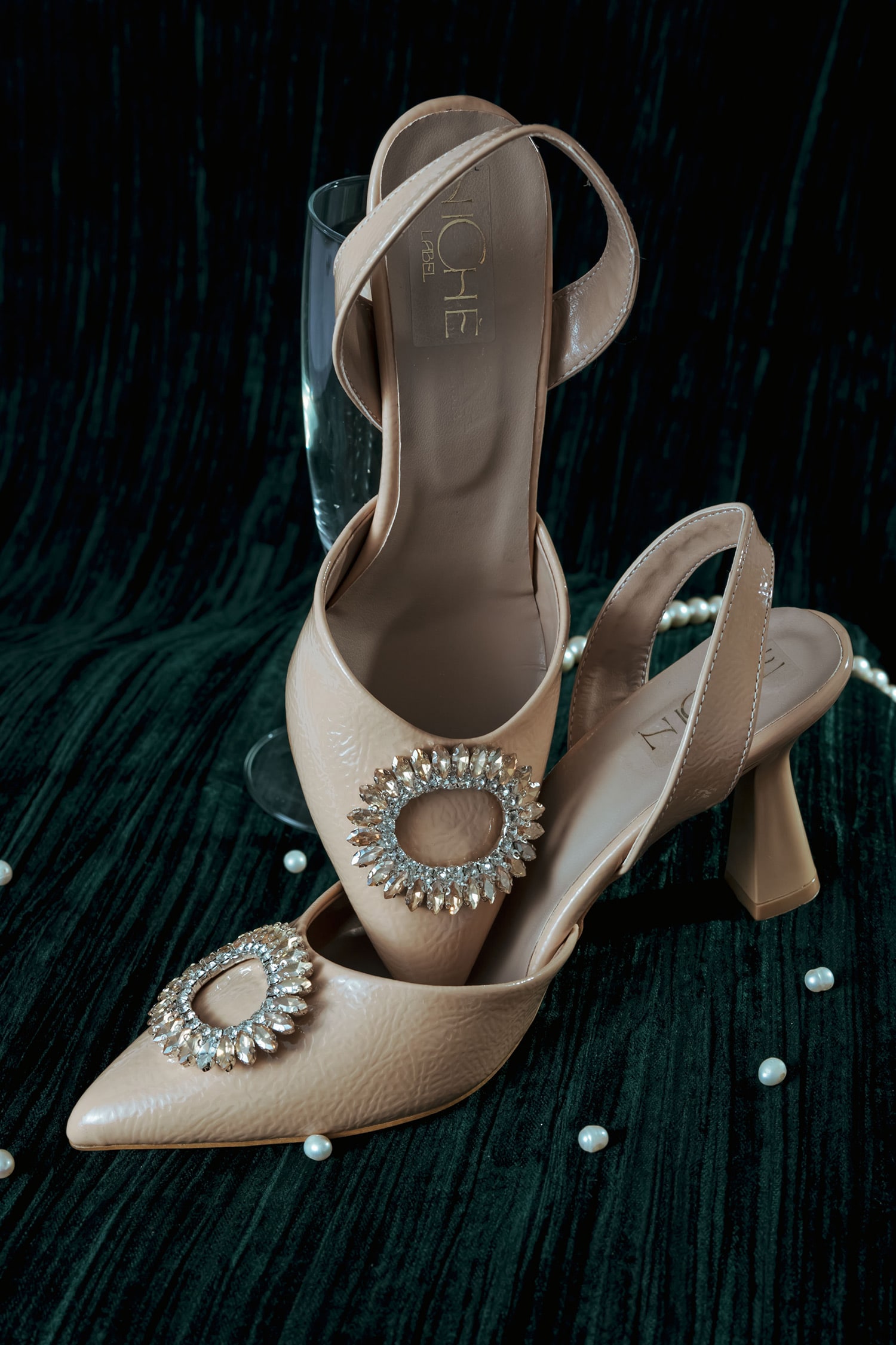 Buy Beige Stone Embellished And Textured Oprah Spool Heels by THE NICHE ...
