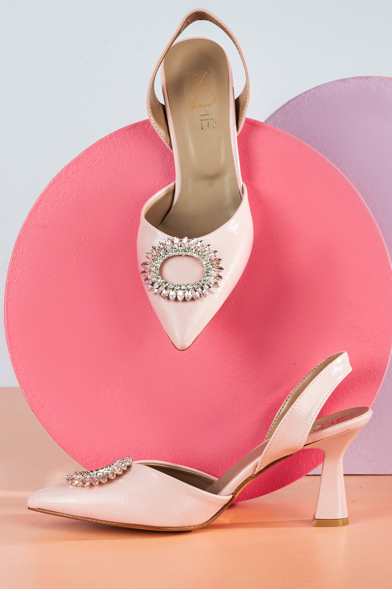 Buy Pink Stone Embellished And Textured Oprah Brooch Heels by THE NICHE ...