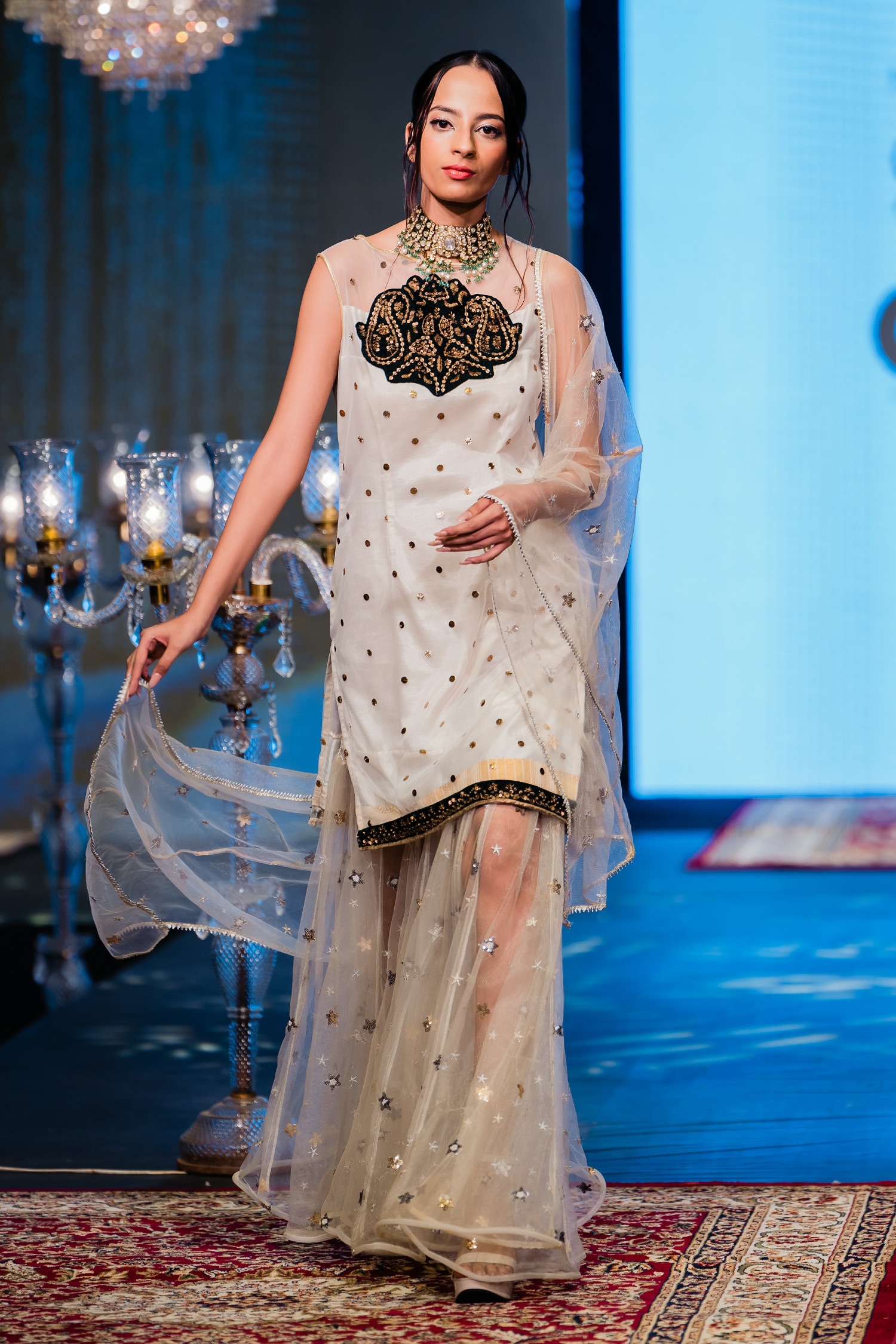 Buy Off White Net Embroidery Mukaish Paisley Kurta Lehenga Set For Women by Rina Dhaka Online at ...