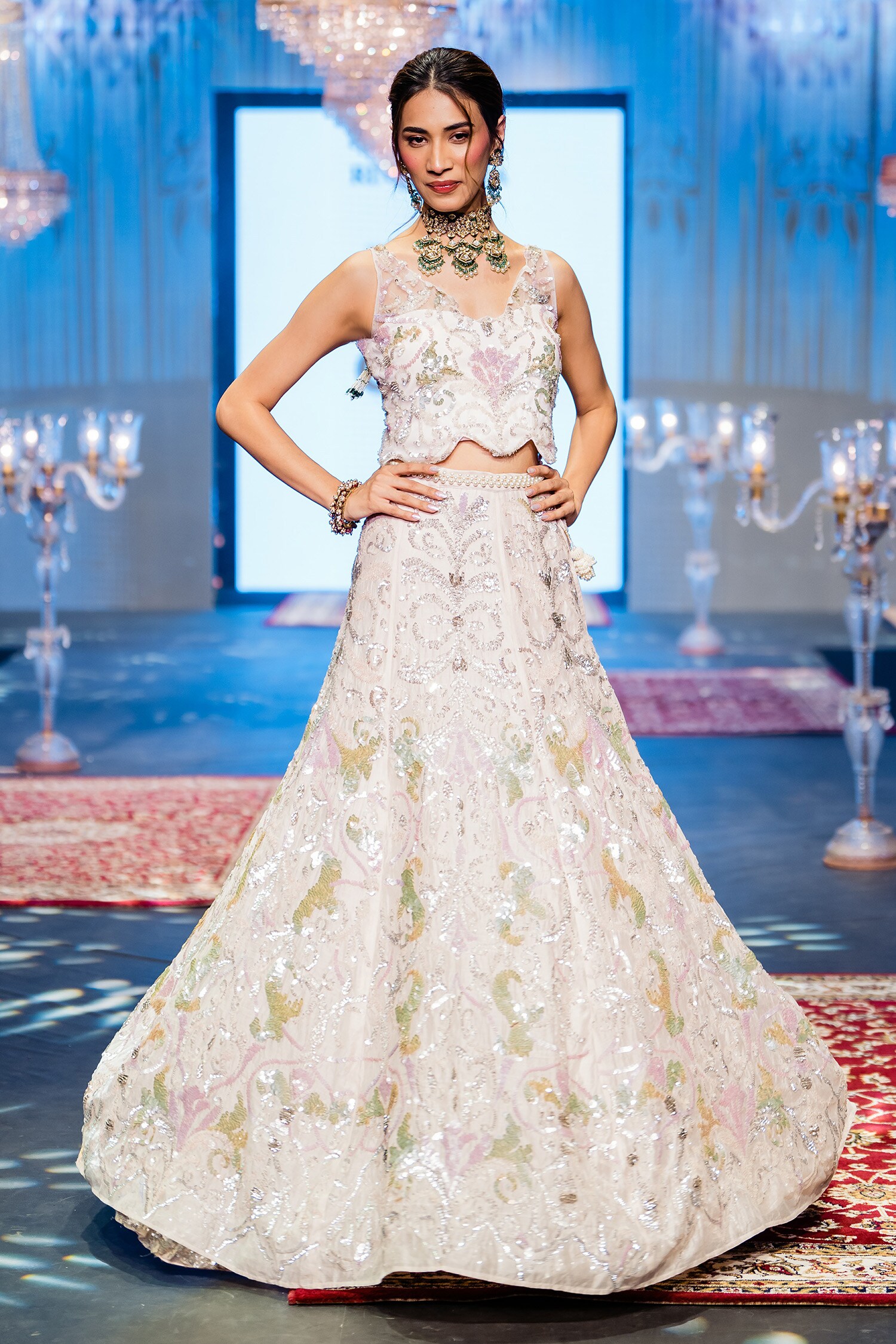 Buy Pink Chanderi Victoria Albert Museum Glazed Lehenga Blouse Set For ...