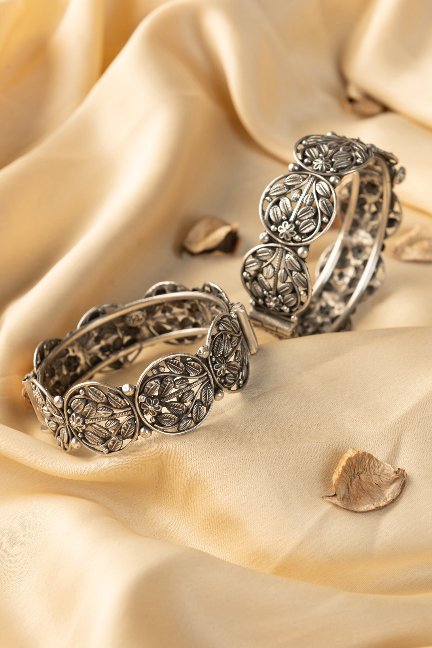 Buy Silver Plated Garden Cutwork And Carved Bangles - Set Of 2 by Mero ...