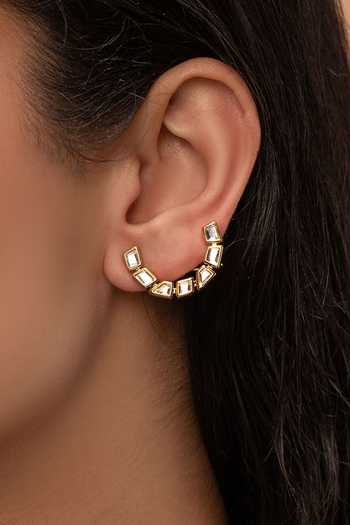 Buy White Mirror Nuit Studded Crescent Ear Cuffs by Isharya Online at ...