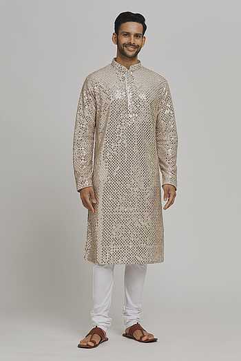 Buy Ivory Cotton Embroidered Sequins Dhoomdhaam Kurta And Churidar Set ...