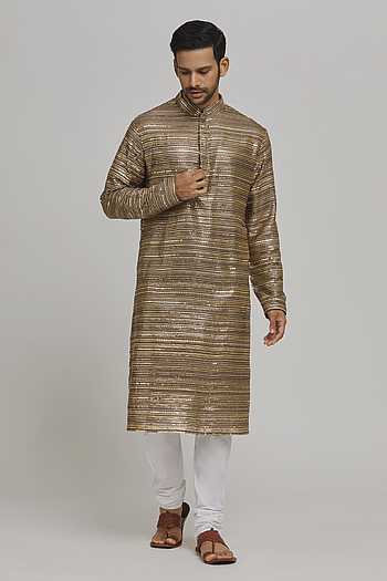 Buy Brown Cotton Embroidered Sequins Sona Chaandi Kurta And Churidar ...