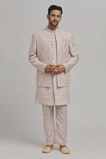 Buy Pink Cotton Embroidered Thread Ambar Foliage Jacket Pant Set For ...