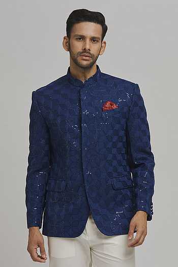 Buy Blue Cotton Embroidery Sequins Shahi Bandhgala For Men by Aham ...
