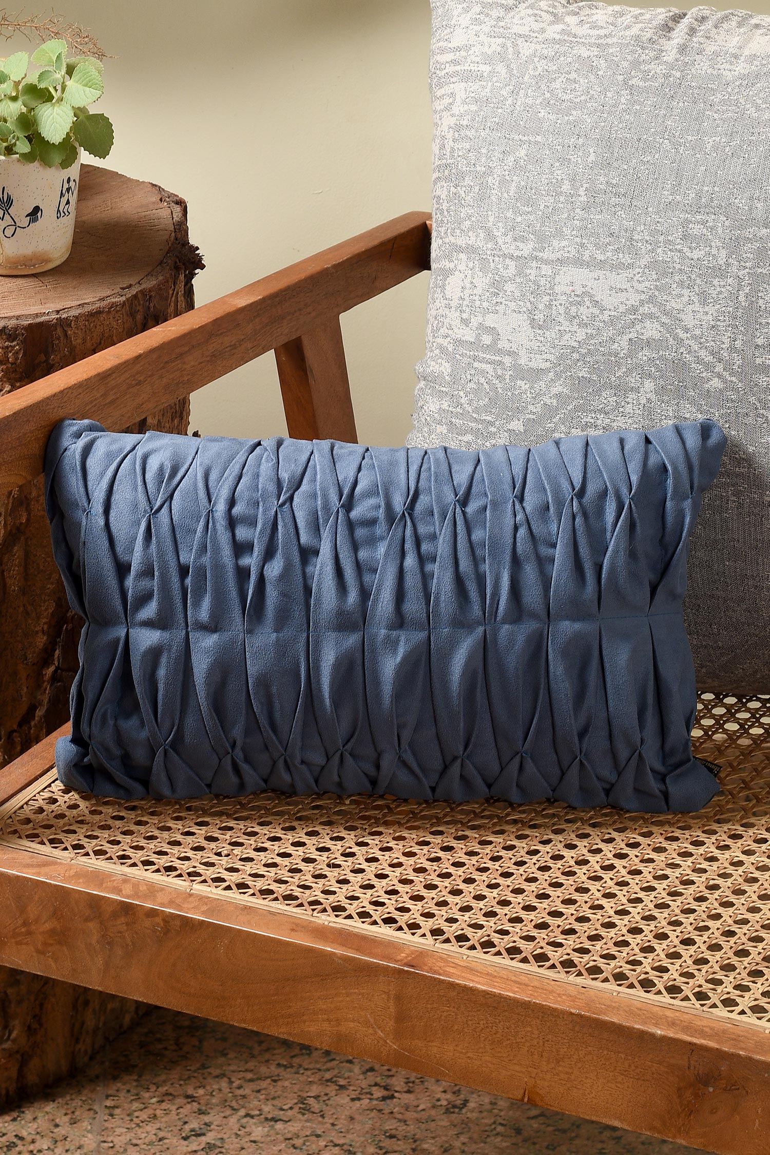 Buy Blue Polyester Box Pleated Pillow by Solasta Online at Aza Fashions.