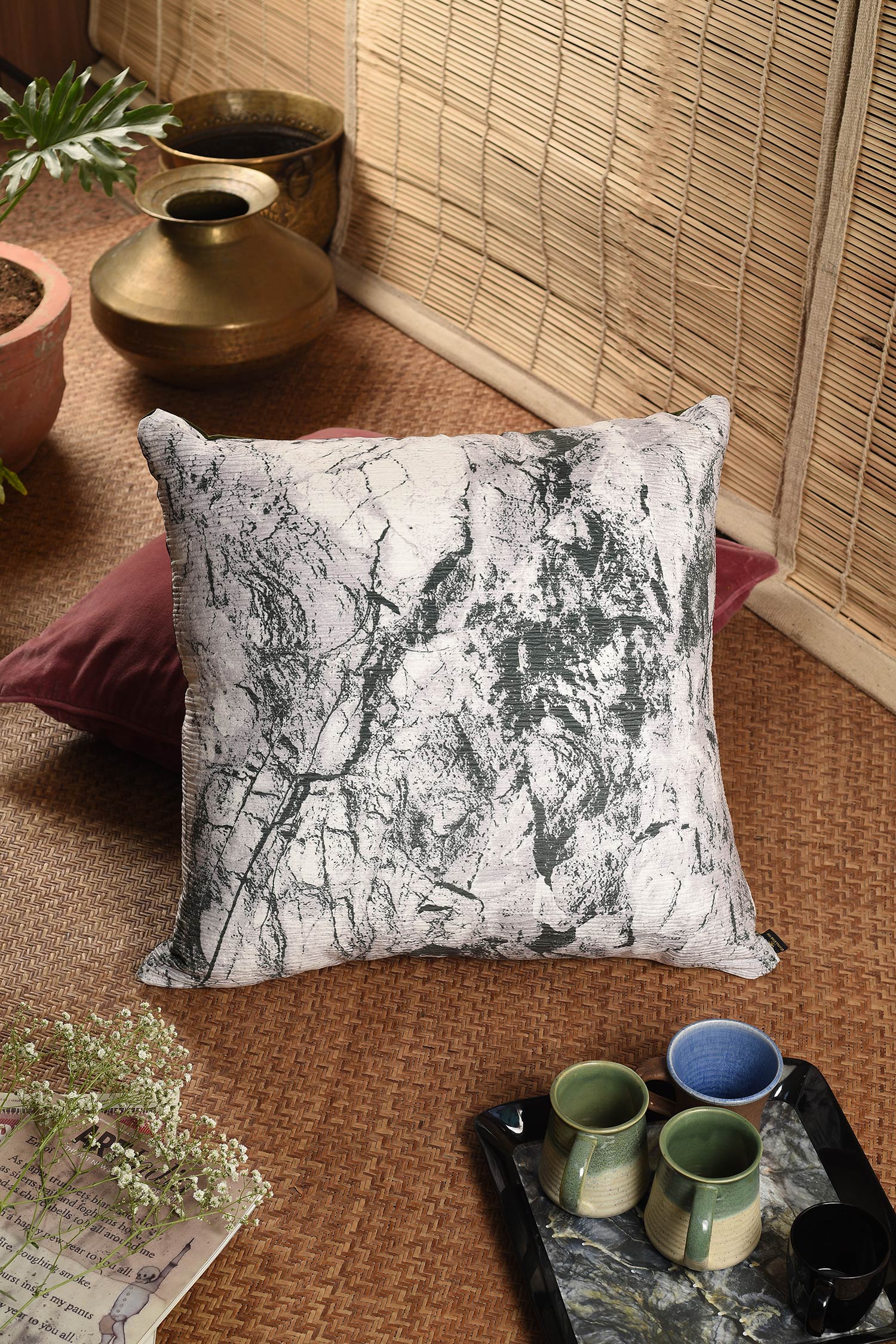 Buy Green Viscose Marble Pattern Sham by Solasta Online at Aza Fashions.