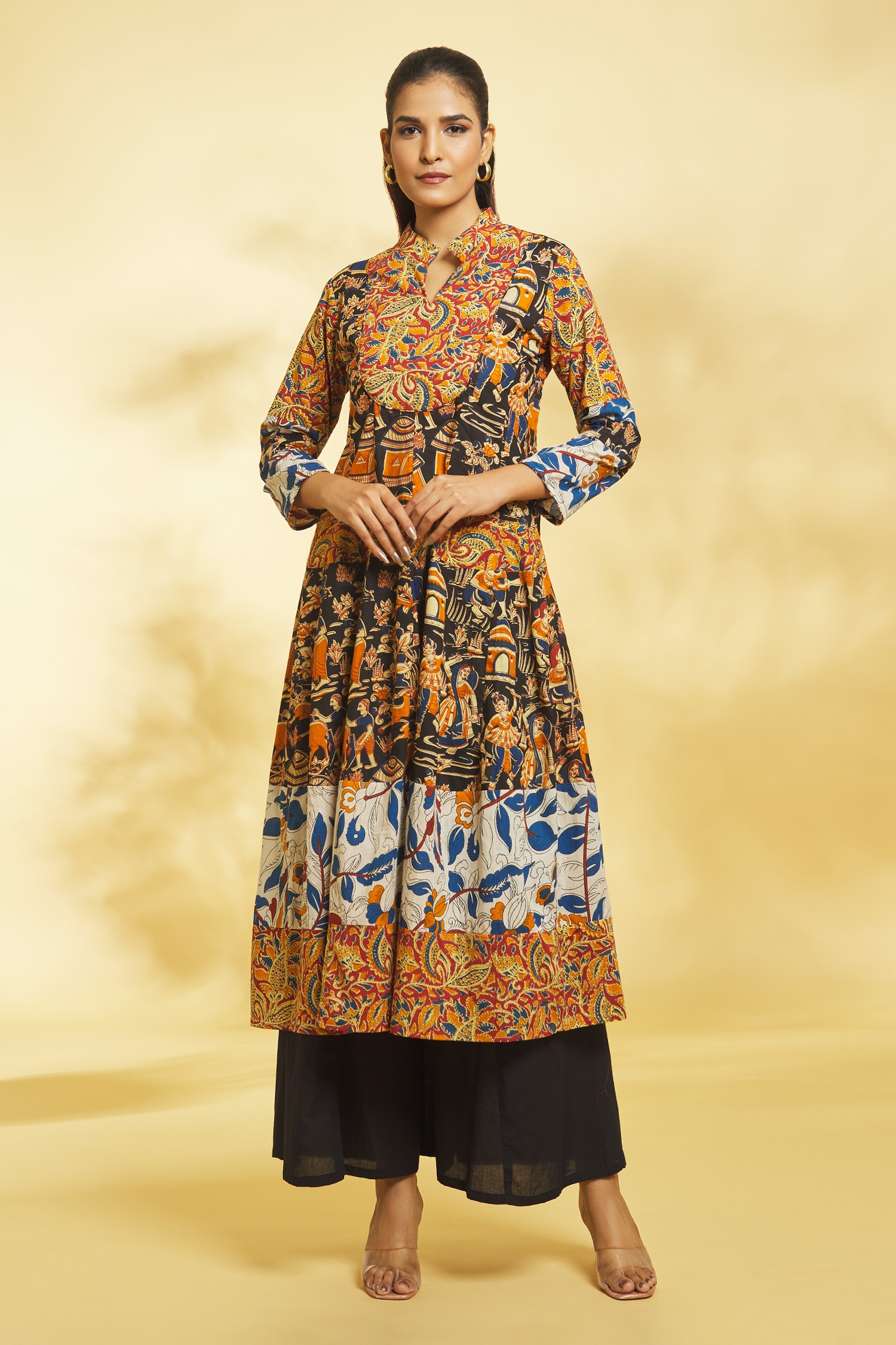 Buy Multi Color Cambric Print Rural Rajasthani Kurta With Palazzo For ...
