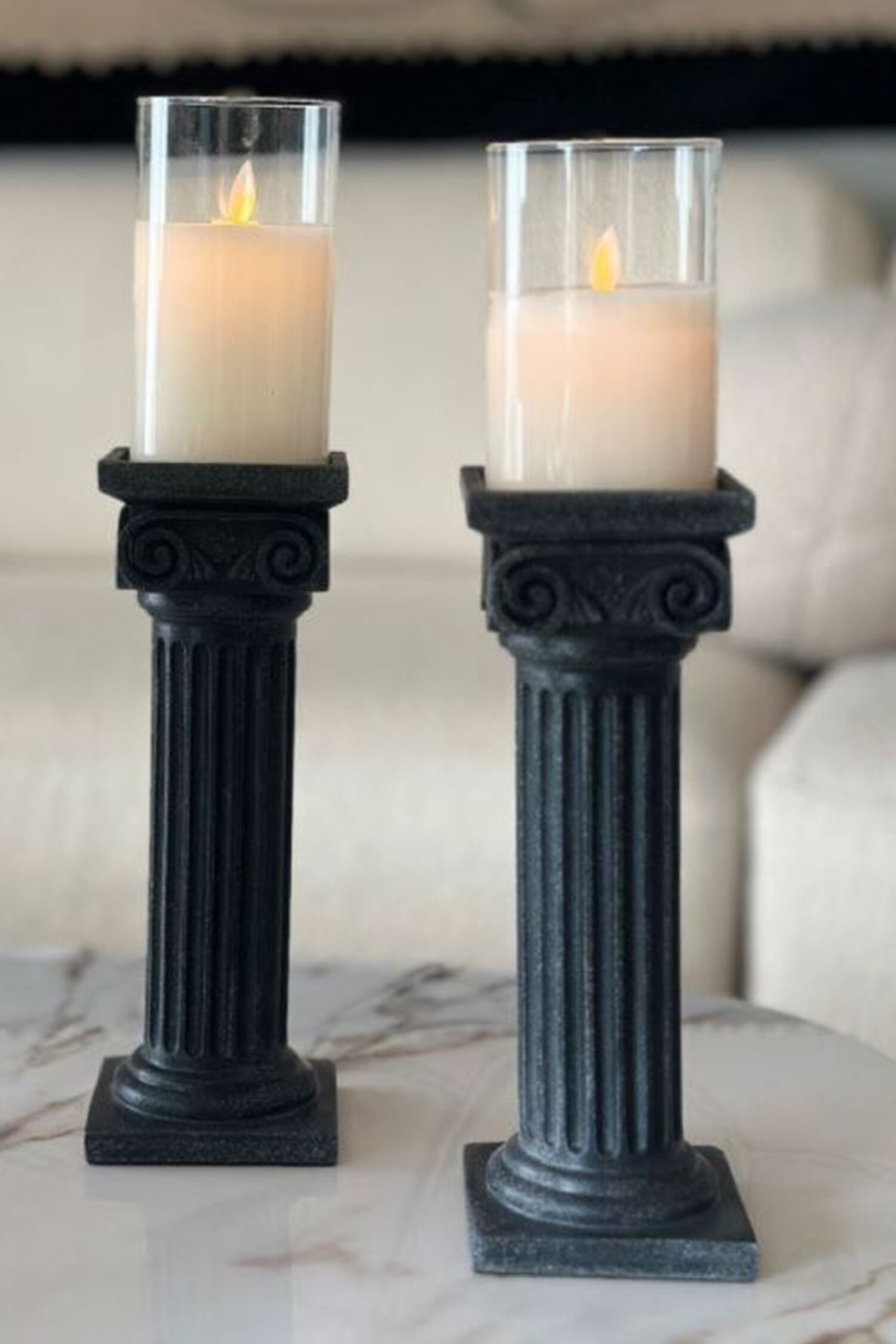 Mason Home Black Composite Stone Greek Column Fluted Candle Stand