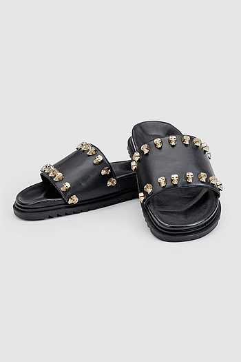 Buy Black Embellished Rebel Slides For Men by SHUTIQ Online at Aza ...