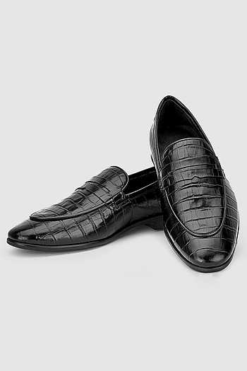 Buy Black Slink Croco Leather Slip-on Shoes For Men by SHUTIQ Online at ...