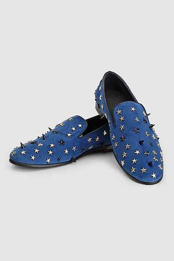 Buy Blue Embellished Constellation Star Studded Mules For Men by SHUTIQ ...