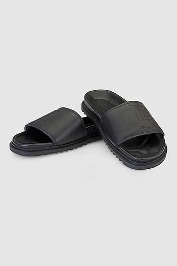 Buy Black Dante Coal Strap Embossed Slides For Men by SHUTIQ Online at ...