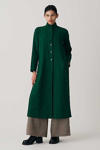 Buy Emerald Green Heavy Cotton Twill Plain High Flap Placket Shirt ...