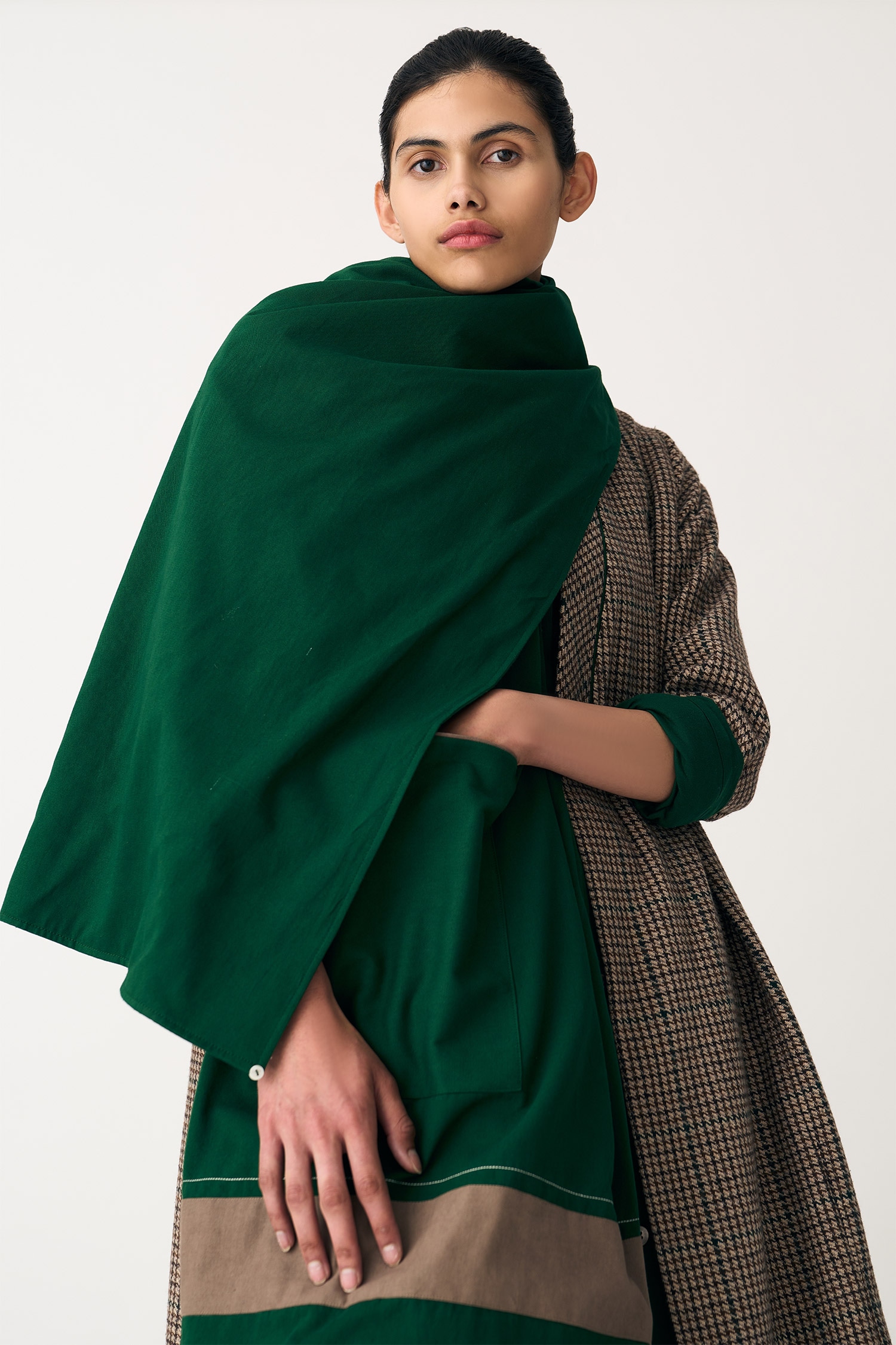 Buy Emerald Green Patch Pocket Panelled Scarf by THREE Online at Aza ...