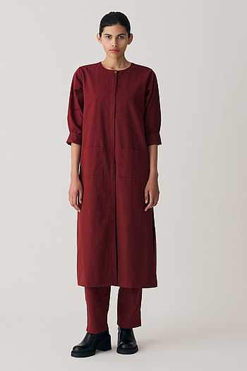 Buy Red Heavy Cotton Twill Plain Round Multi Panelled Jacket And Pant ...