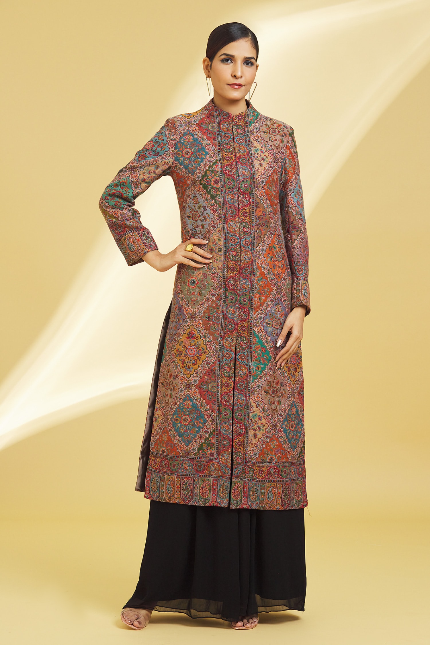 Buy Multi Color Cotton Blend Woven Mughal And Paisley Jamawar Jacket ...