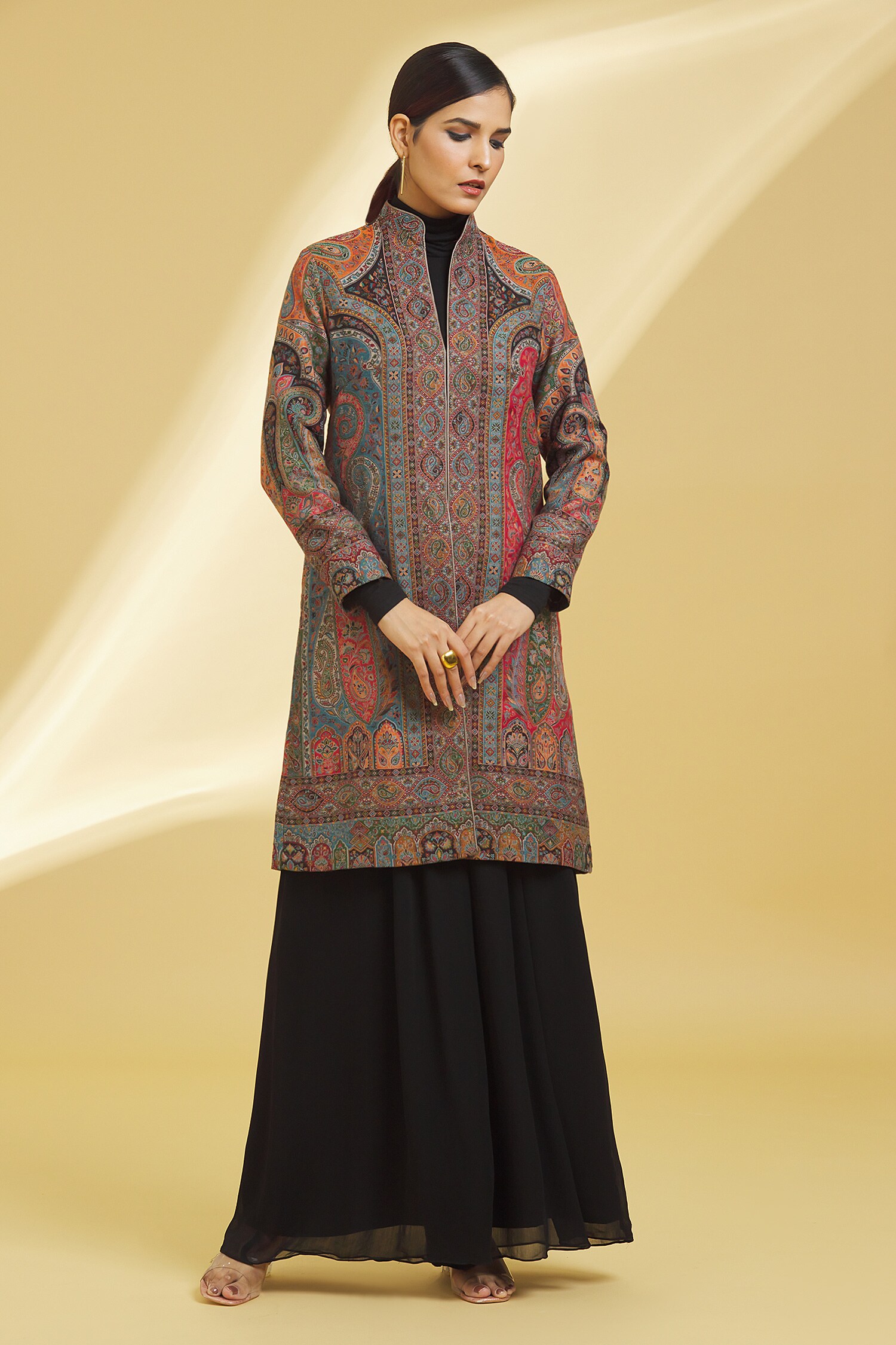 Buy Multi Color Cotton Blend Woven Mughal Paisley Pattern Jamawar ...