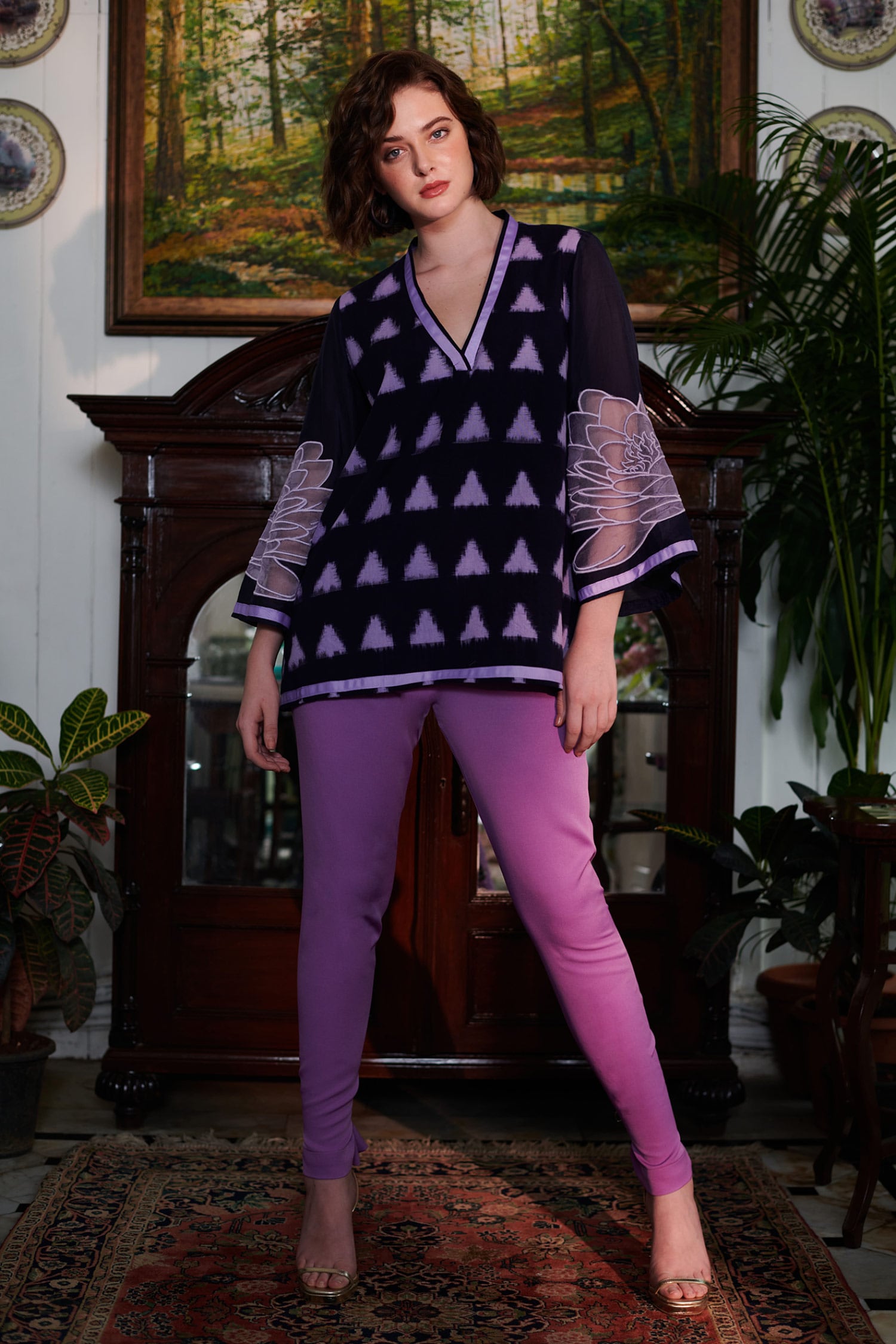 Buy Black 100% Cotton Hand Embroidered Floral V Neck Bruna Ikat Top For ...