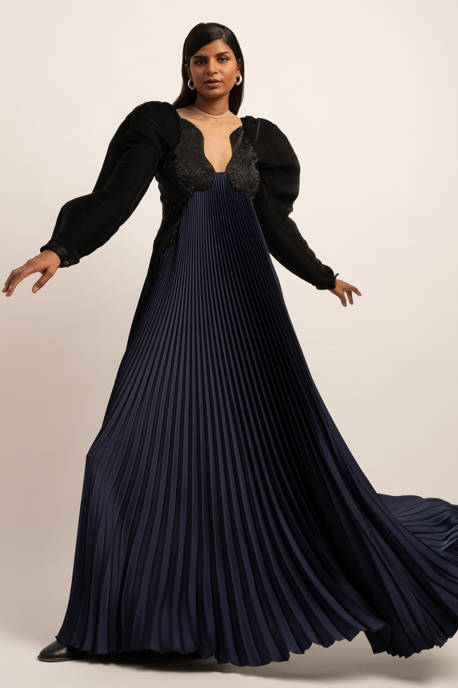 Buy Black Tulle Embroidery Crystal Illusion Sheer Elysian Inception ...