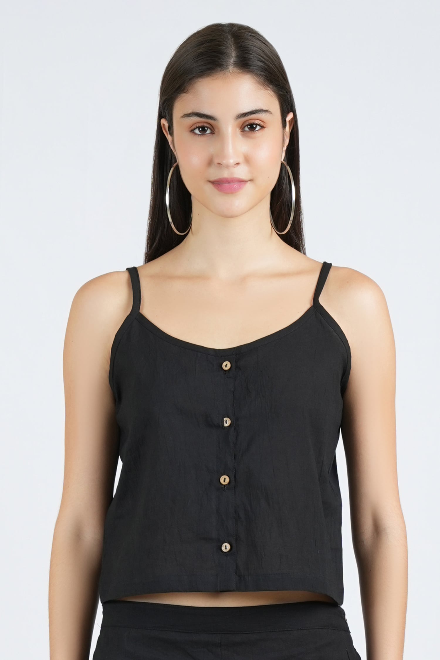 Buy Black Cotton Solid Round Top For Women by BANANA labs Online at Aza Fashions.