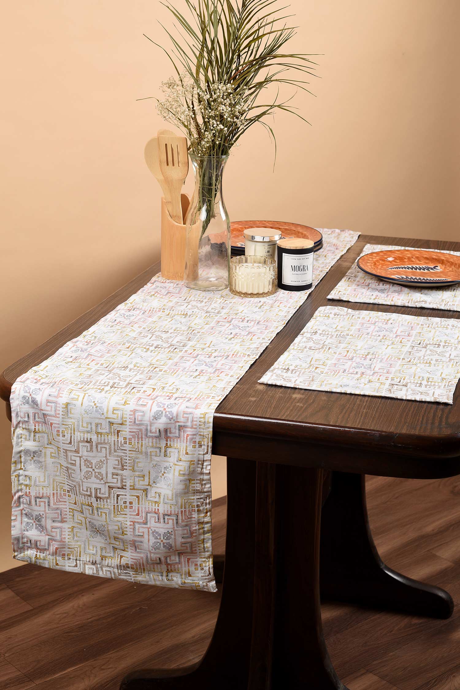 Buy White 100% Cotton Digital Mid Century Modern Geometric Runner And ...