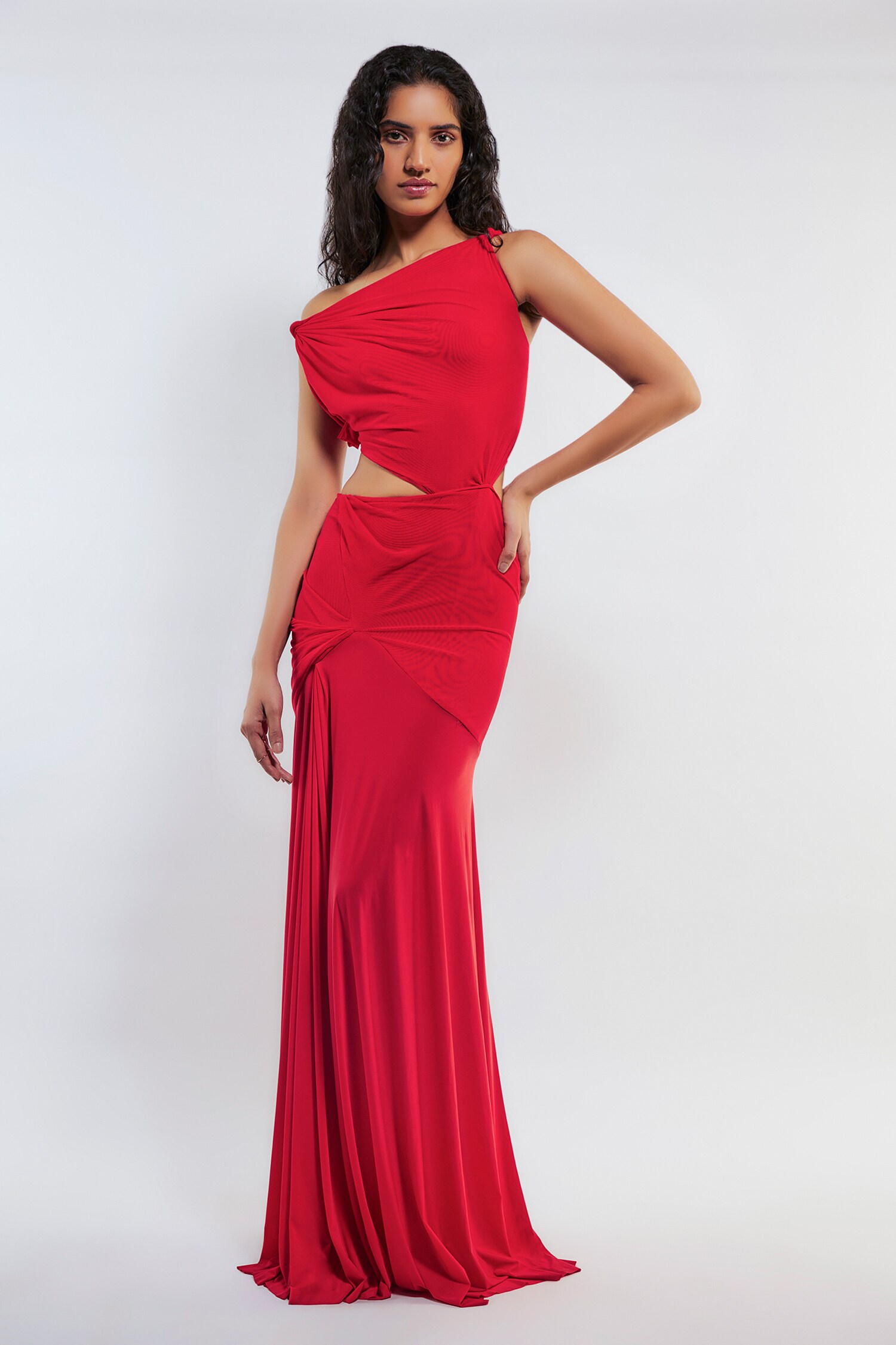 Buy Red Net Solid Square Neck Sal Dress For Women by Deme by Gabriella ...