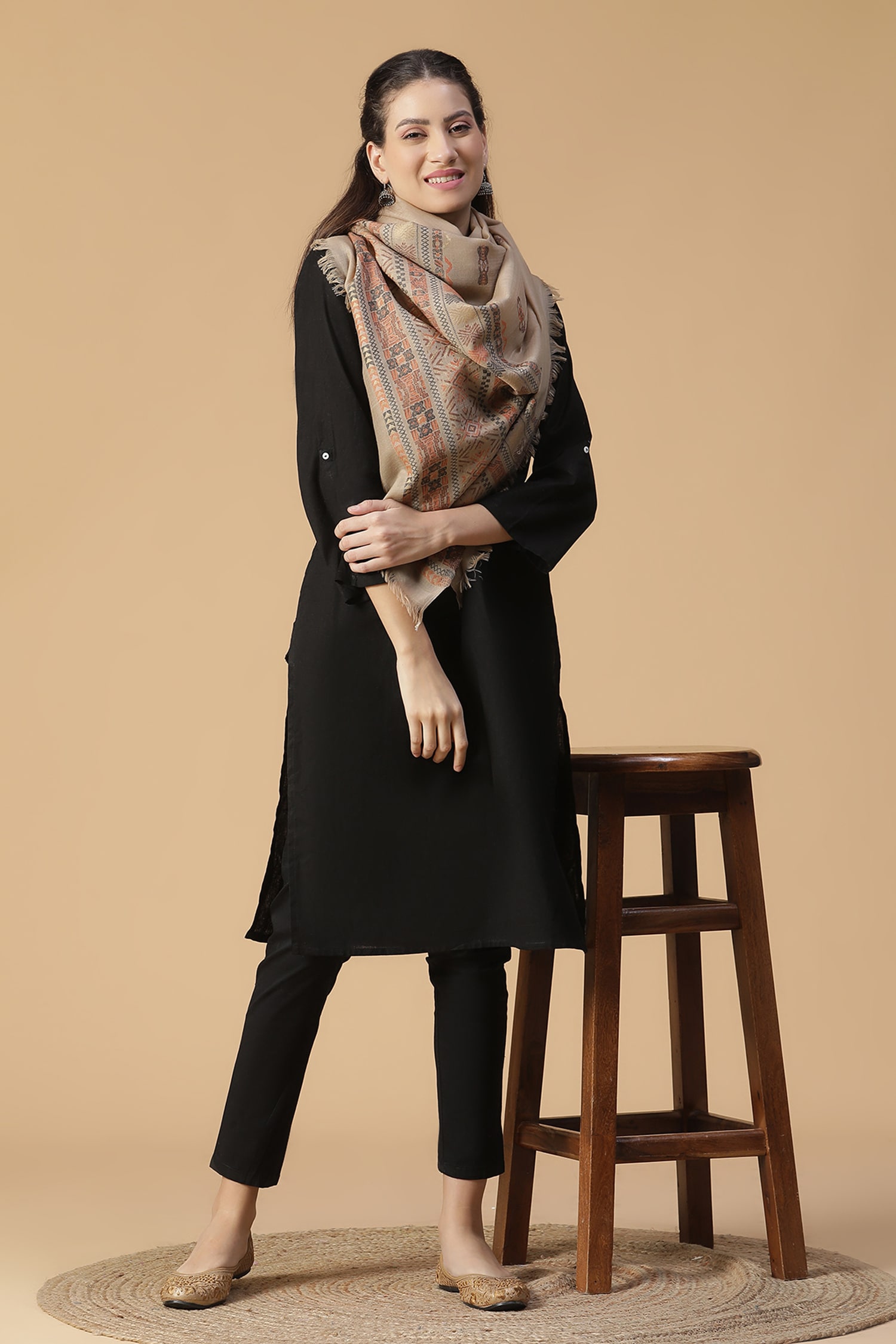 Buy Beige Geometric Bold Work Stole by SHINGORA Online at Aza Fashions.