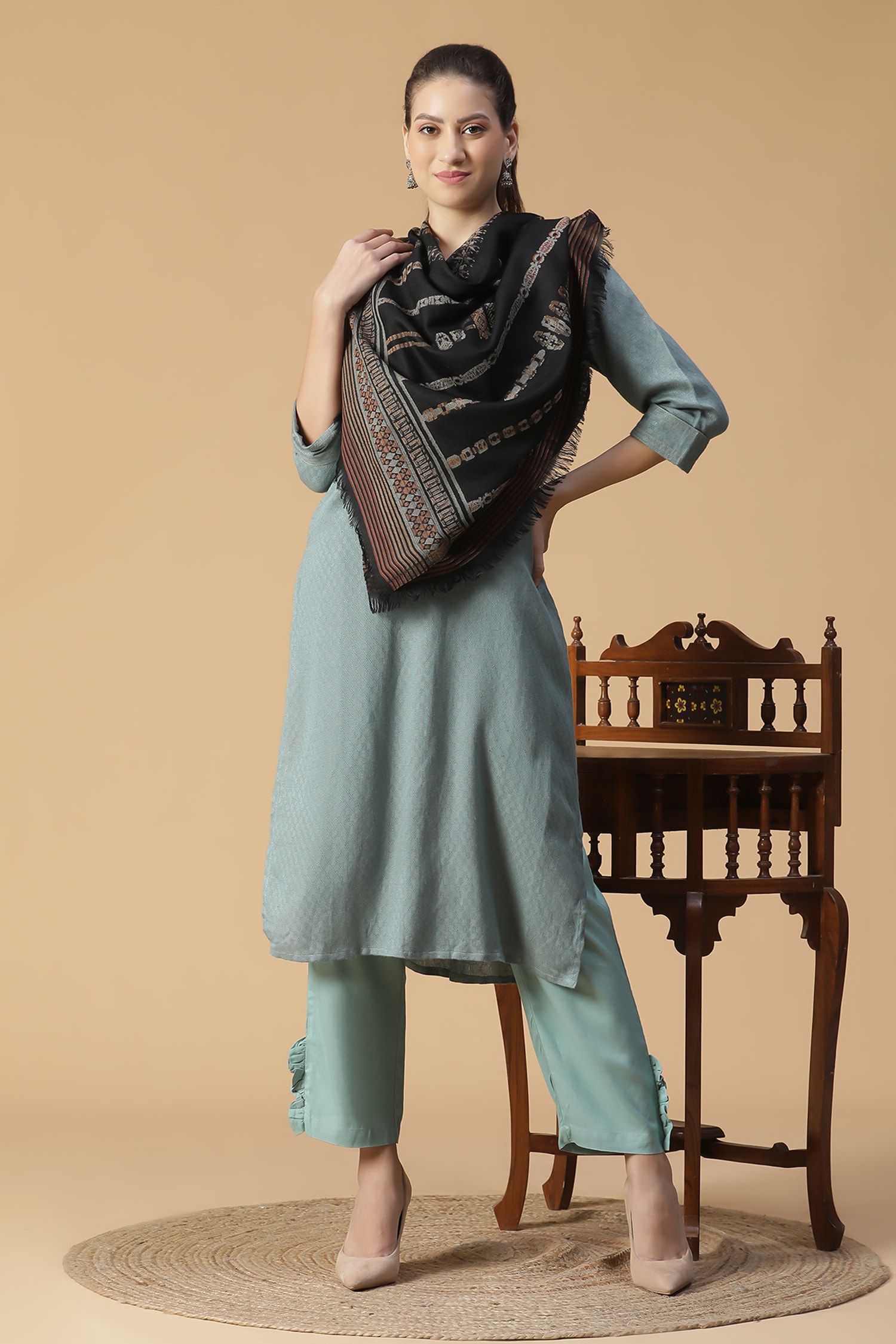 Buy Black Geometric Saumya Work Stole by SHINGORA Online at Aza Fashions.