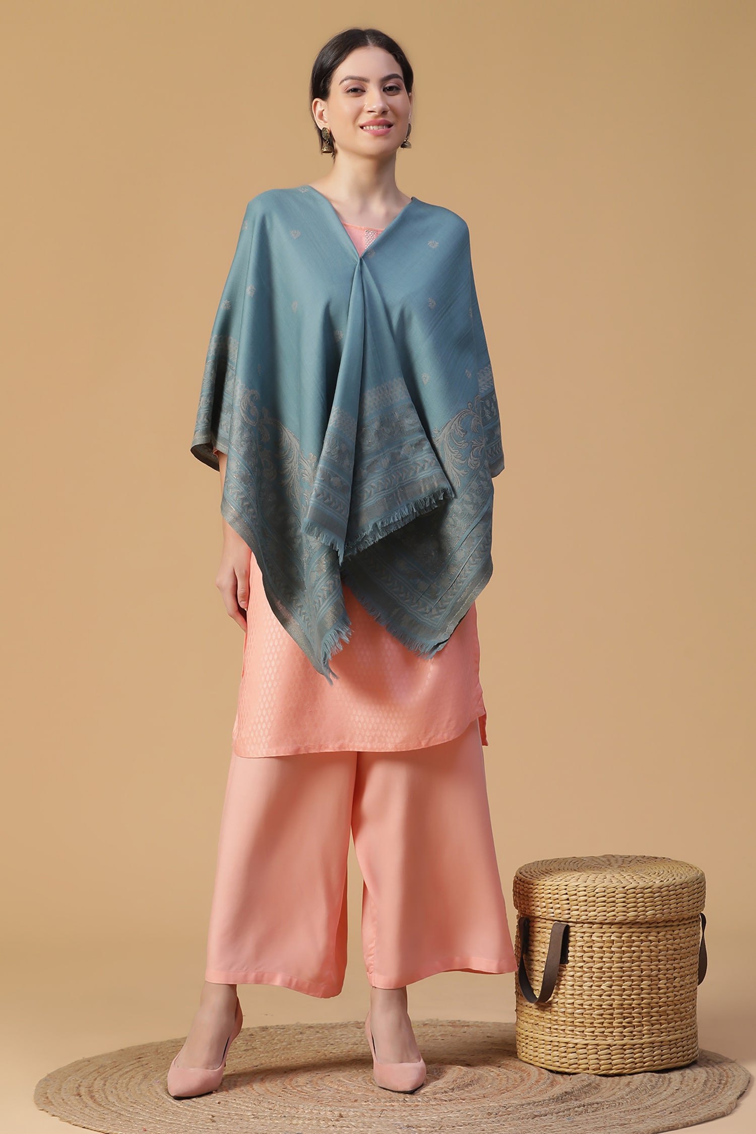 Buy Sky Blue Woven Aadila Floret Shawl by SHINGORA Online at Aza Fashions.