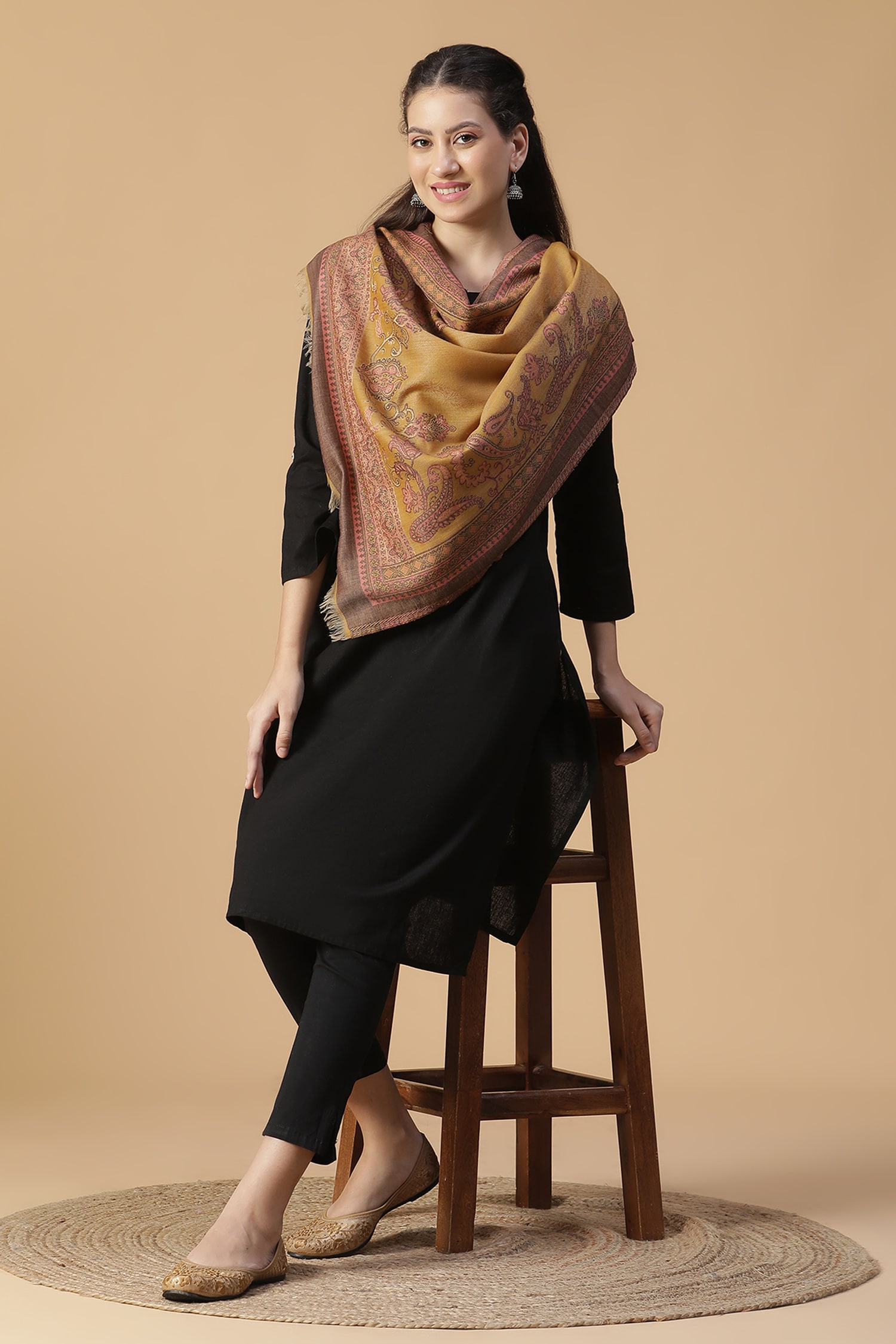 Buy Yellow Qiraat Wool Metallic Woven Stole by SHINGORA Online at Aza ...