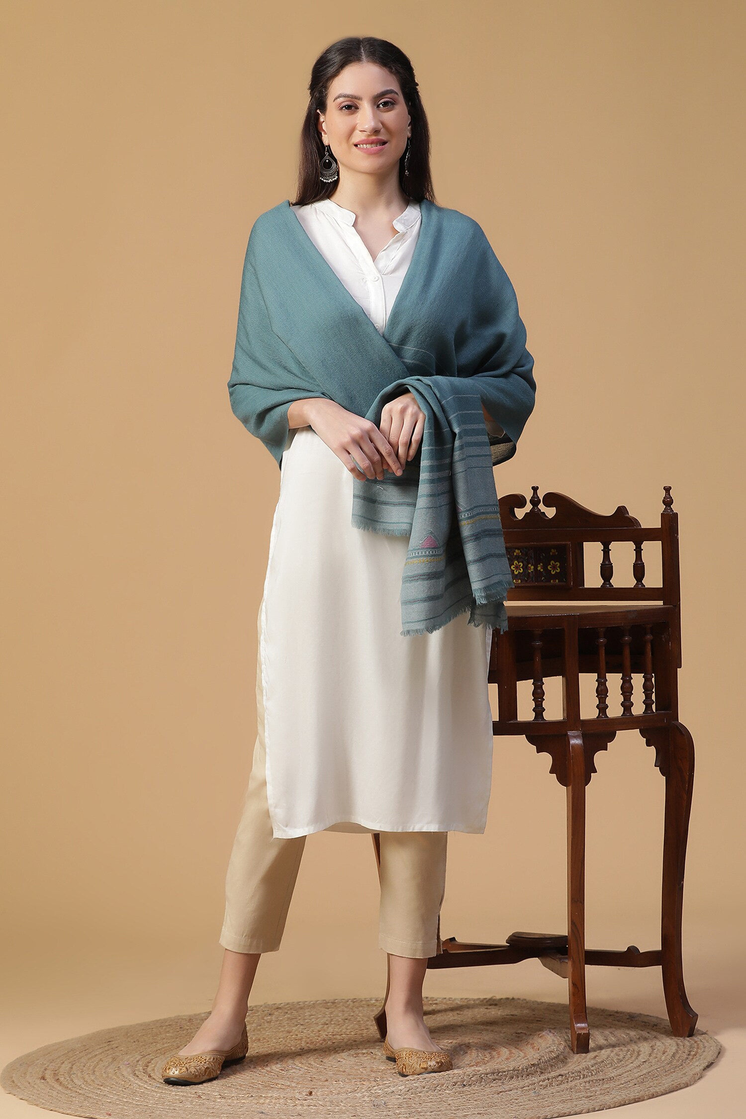 Buy Blue Triangle Stripe Woven Pattern Dream Wool Shawl by SHINGORA ...