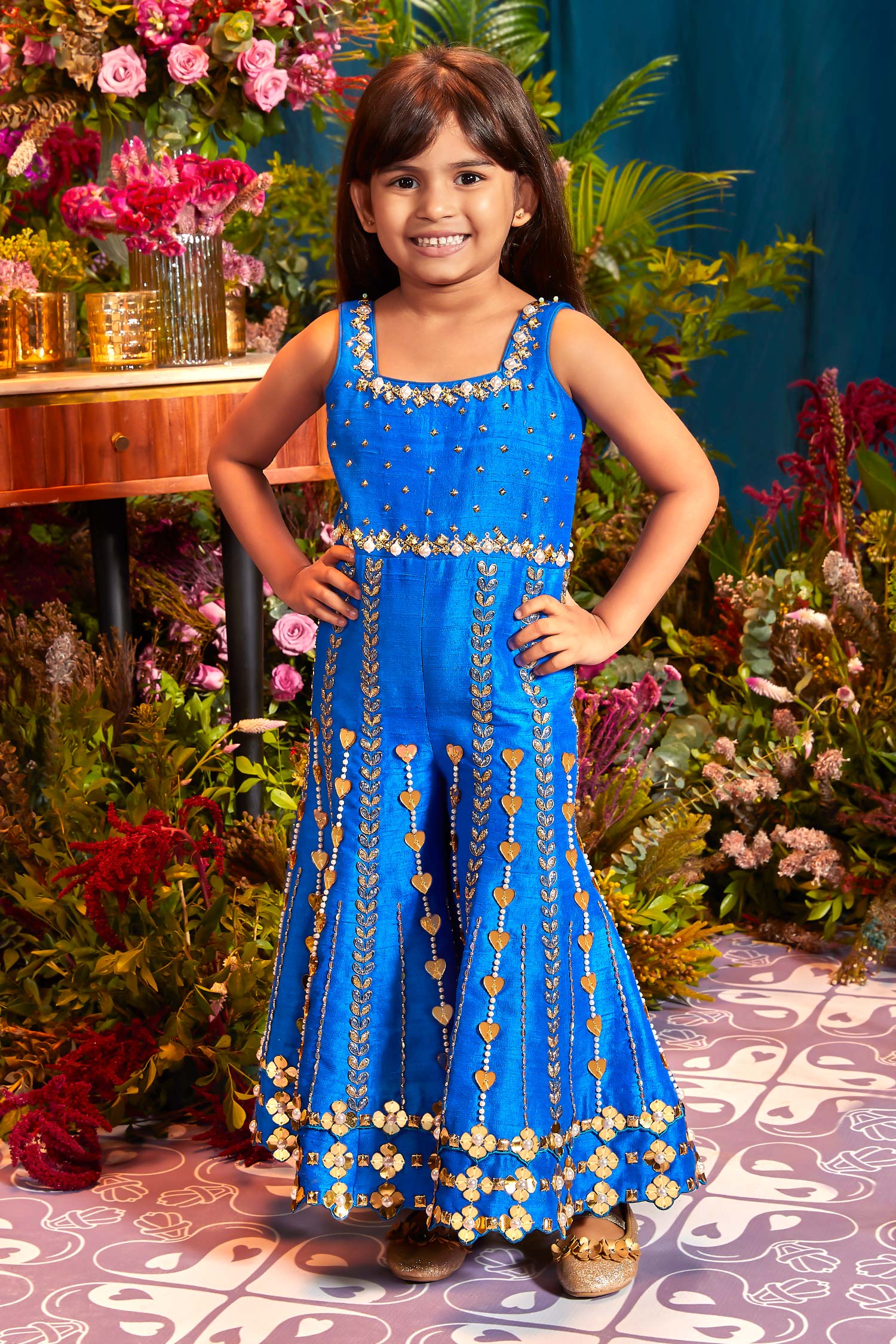 Buy Blue Raw Silk Embroidery Sequin Ava Work Jumpsuit For Girls by Papa ...