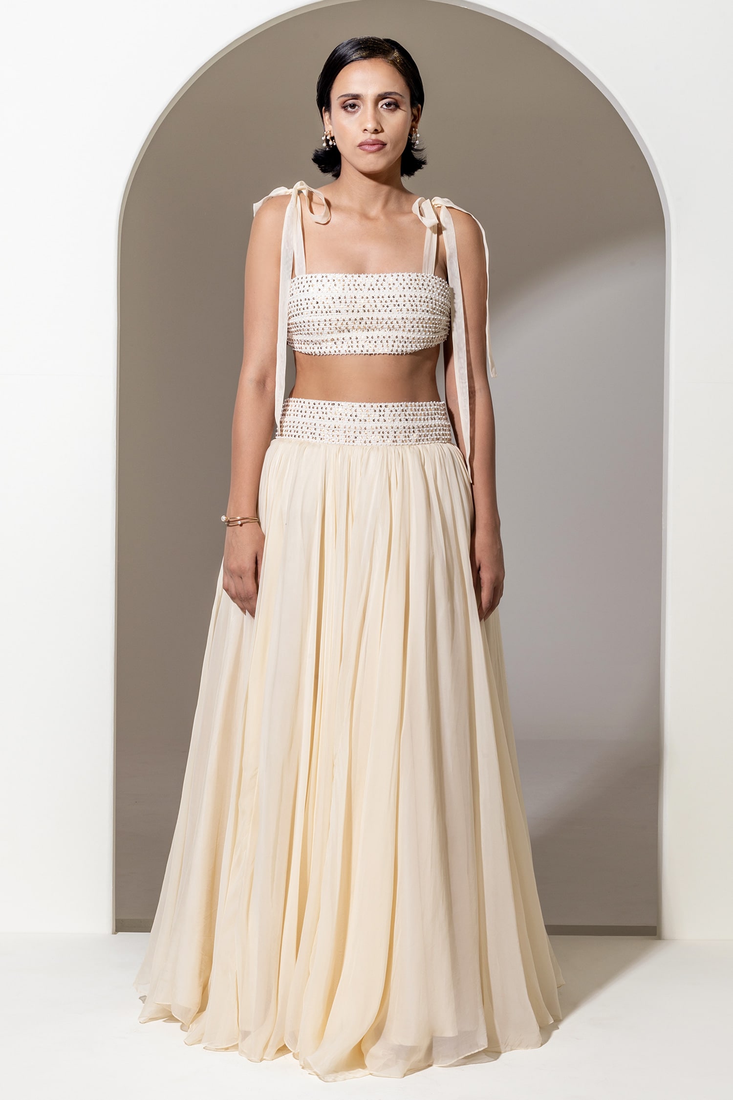 Buy Ivory Organza Embellished Sequin Square Bralette For Women by KUSMI ...