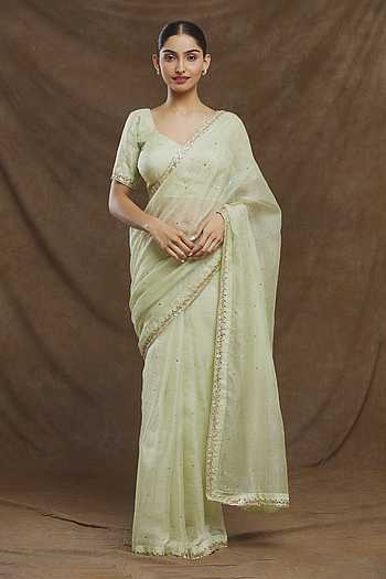 Buy Green Pure Kota Silk Embroidered Kaamdani Mukaish Saree For Women ...