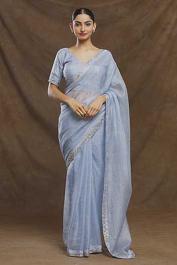 Buy Blue Pure Kota Silk Embellished Kaamdani Mukaish Embroidered Saree ...