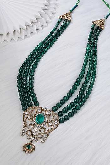 Buy Green Embellished Shine Triple Layered Mala by Cosa Nostraa Online ...