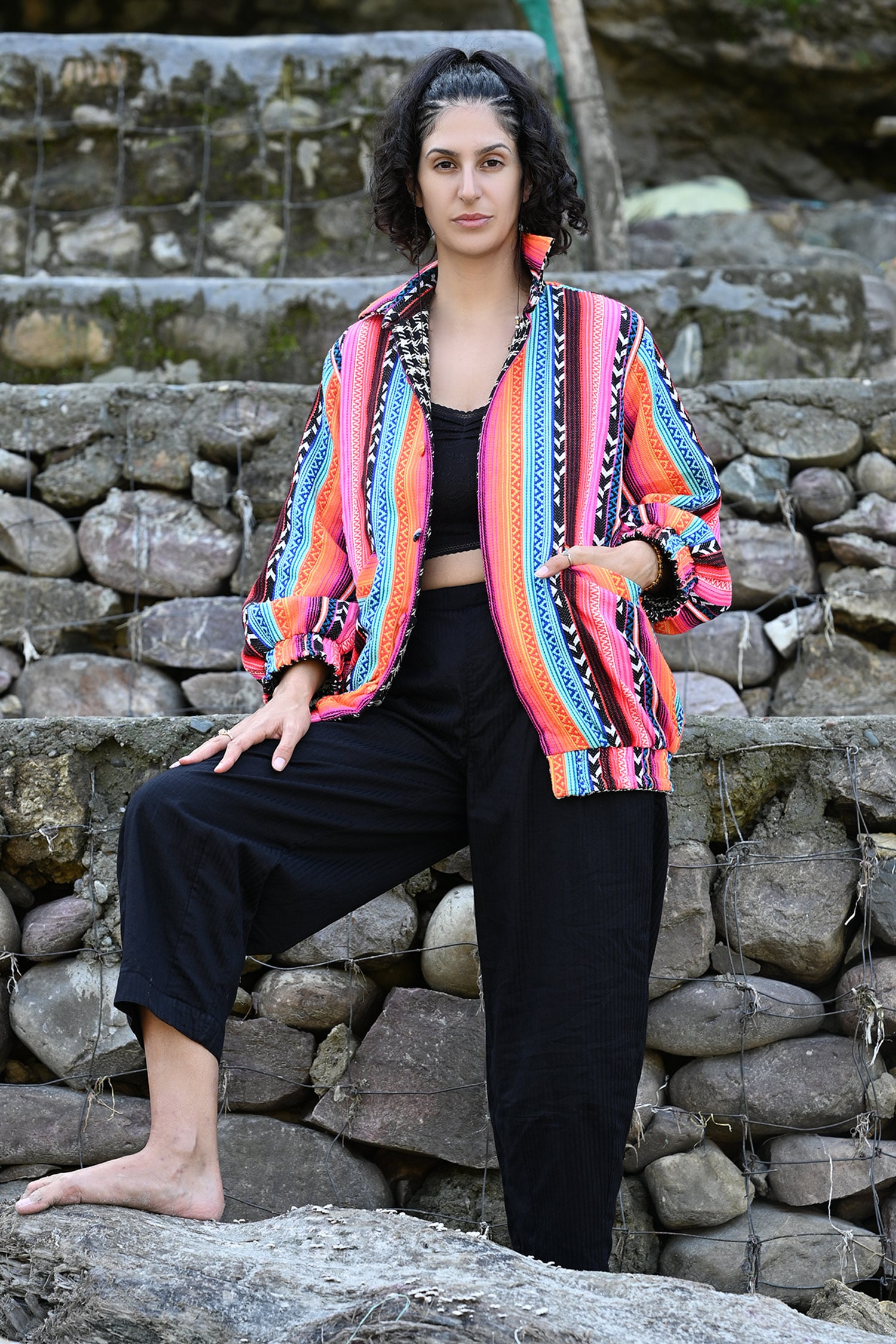 Buy Multi Color Azo Free Dyed Laila Ben Pattern Reversible Bomber ...