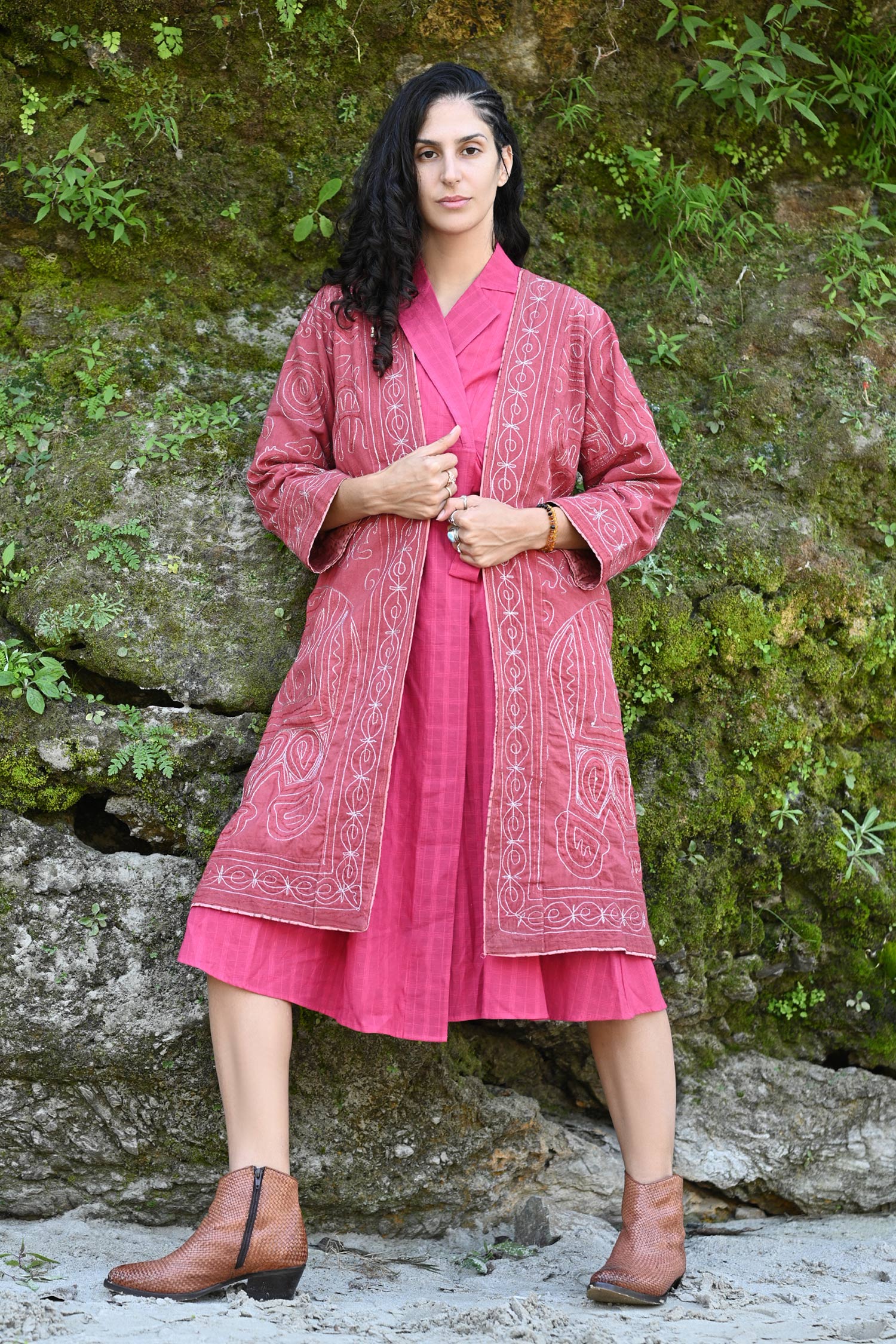 Buy Pink Azo Free Dyed Handwoven Cotton Embroidered Prema Ben Jacket ...