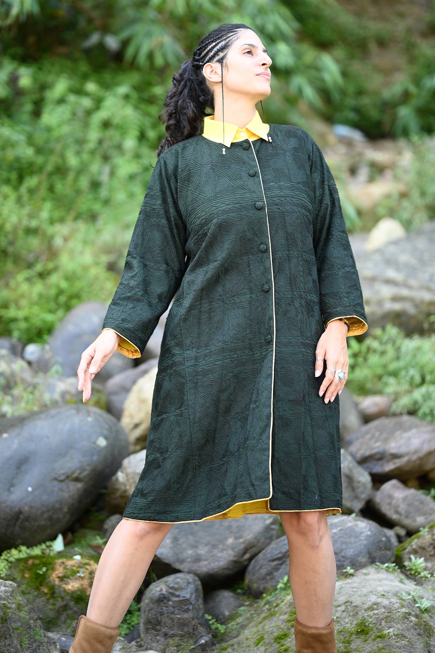 Buy Green Azo Free Dyed Handwoven Cotton Hima Ben Reversible Jacket For ...