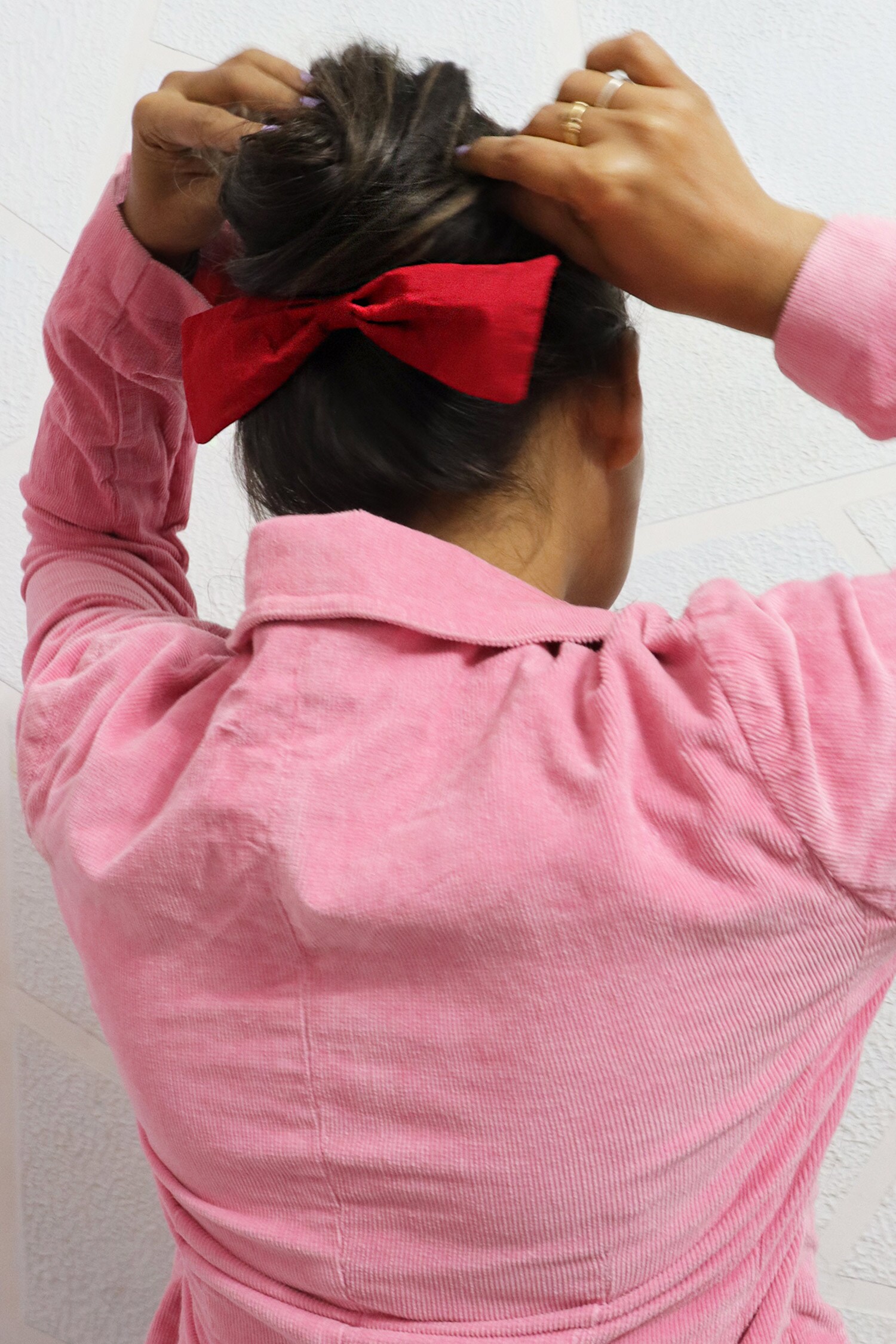 Buy Red Iris Elongated Hair Bow by Soho Boho Studio by Aarti Thakur ...