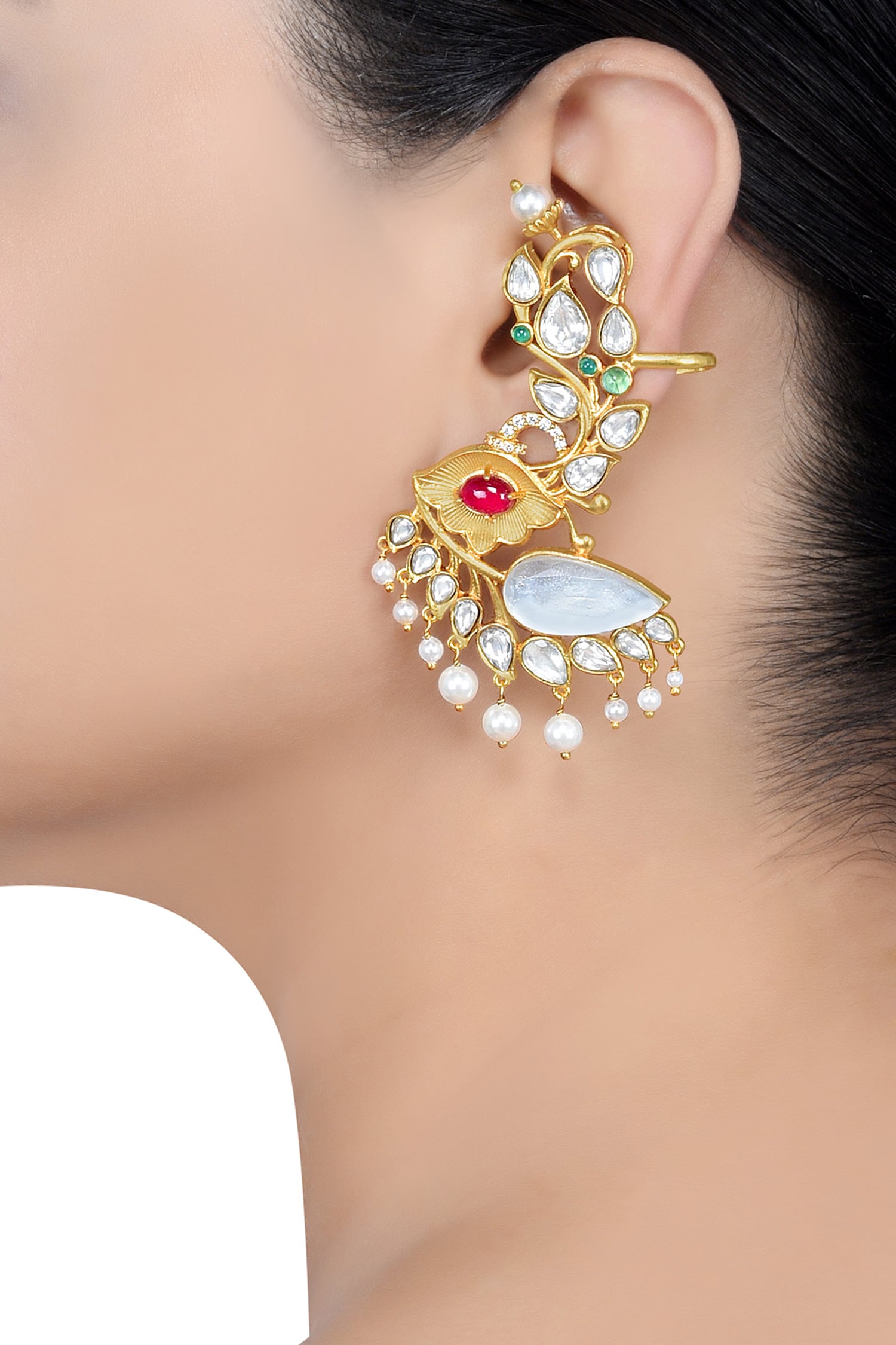 Buy Multi Color Glass Mayurika Embellished Lotus Ear Cuffs by Tribe ...